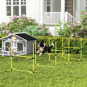 PawHut agility překážková sada 4 x překážky slalomové tyče sada pro výcvik psů z plastu žlutá 99x65x94cm pro aktivní výcvik psů | Aosom.de