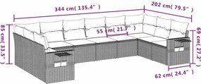 10dílná zahradní sedací souprava s poduškami černá polyratan 3220664
