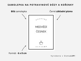 MEDVĚDÍ ČESNEK - omyvatelná samolepka na kořenky, výběr rozměrů Ø 5 cm / 5 x 5 cm / 6 x 8 cm | DomaLEP tvar: KOLEČKO, barva: BÍLÁ - ČERNÉ písmo, velikost: Ø 5 cm - tučné písmo