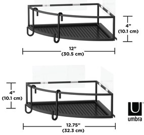 Černé rohové samodržící ocelové koupelnové poličky 2 ks Cubiko – Umbra