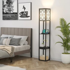 Costway Stojací lampa s policemi a zásuvkou do obývacího pokoje ložnice, černý