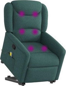 Zvedací masážní polohovací křeslo tmavě zelené textil 3303210