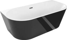 Mexen Oval, volně stojící nástěnná vana 140 x 75 cm, bílá-černá, broušený grafit přepad, 52671407575-95