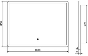 Mexen Navia, LED koupelnové zrcadlo s podsvícením 100 x 80 cm, 6000K, ochrana proti zamlžování, 9803-100-080-611-00