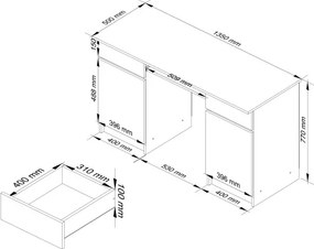 Kancelářský stůl CLP A5 2D 2SZ bílý/sonoma