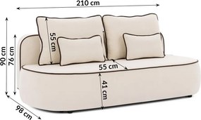Hnědá/krémová sametová rozkládací/s úložným prostorem pohovka 210 cm Saga – Ropez