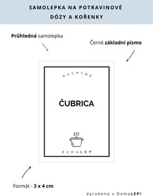 Samolepka na kořenky ČUBRICA průhledná 3 × 4 cm tučné písmo
