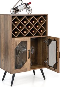 Costway Vintage vinotéka s odnímatelným stojanem na víno, barová skříňka na 11