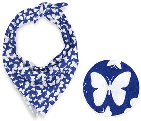 Biante Bavlněný šátek Sandra SA-376 Bílí motýlci na modrém 100 x 100 cm
