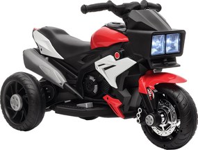 HOMCOM Elektrická Motorka pro Děti od 3 Let 6V Na Baterie s Osvětlením, Hudbou, Klaksonem a Širokými Koly, Rychlost 3 km/h, Červená a Černá | Aosom