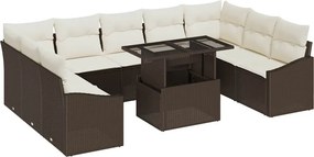 Set pohovek 10 ks Hnědá a krémová polyratan 3349064