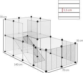 PawHut Kotec pro malé domácí zvířata - 27 panelů s možností přizpůsobení tvaru pro morčata, králíky, činčily 140x70x70 cm