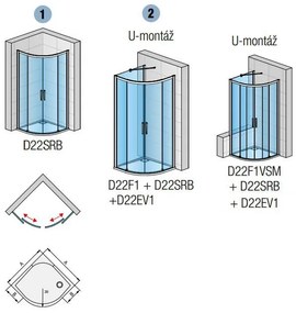 Ronal (Sanswiss) Ronal, DIVERA čtvrtkruh s dvoudílnými posuvnými dveřmi D22SRB Šířka: 90 cm, Sklo: 22 Durlux