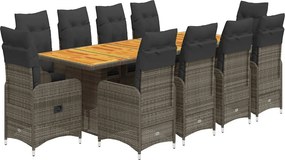 11dílný zahradní bistro set s poduškami šedý polyratan 3277278