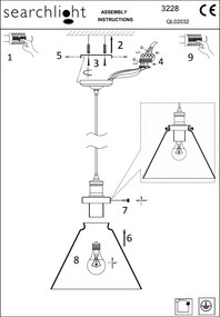 SEARCHLIGHT Závěsné industriální svítidlo Pyramid 3228BK