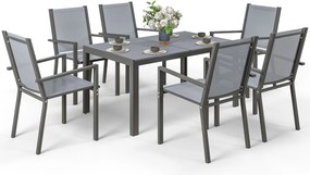 Outsunny Sada zahradního nábytku pro 6 osob, venkovní lounge set, ocelové rámy, stohovatelné židle, vysoké opěrky hlavy, šedá | Aosom