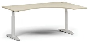 Výškově nastavitelný stůl OBOL, elektrický, 675-1325 mm, ergonomický pravý, deska 1800x1200 mm, bílá zaoblená podnož, bříza