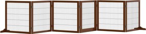 PawHut Psí Zábrana Nastavitelná Bezpečnostní Brána s Nožkami 432 x 70 cm Dřevěná Psí Brána Skládací Schodišťová Zábrana pro Schody, Dveře, Chodby, 6 P