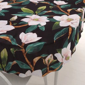 Biante Bavlněný oválný ubrus Sandra SA-300 Květy magnolie na černém 100x140 cm
