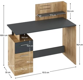 Kondela PC stůl, dub artisan/grafit, PLATON NEW