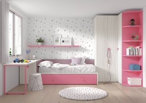01mood - Dětský pokoj s postelí s výsuvným lůžkem, psacím stolem a rohovou šatní skříní