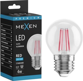 Mexen Vintis, LED filamentová žárovka E27, G45, 4 W, červená, čirá, L156-E27-04XX-45