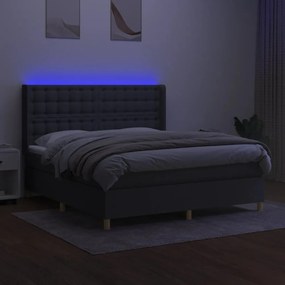 Box spring postel s matrací a LED tmavě šedá 180x200 cm textil 3139214