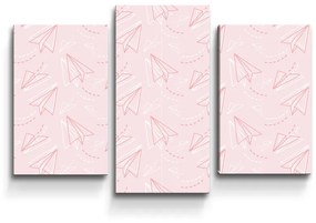 Sablio Obraz - 3-dílný Růžové papírové vlaštovky - 75x50 cm