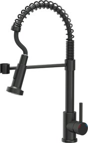 Kuchyňská dřezová baterie QUADRON SALMA NEW s pružinovou hadicí a sprchou v barvě černá matná