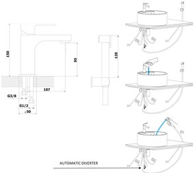 Bruckner, SIEGER Umyvadlová stojánková baterie s ruční bidetovou sprškou, chrom, 914.013.1