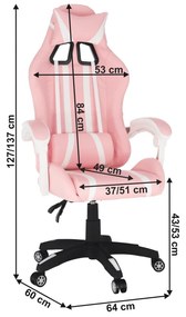 Herní židle PINKY – ekokůže, plast, bílá / růžová / černá Kondela