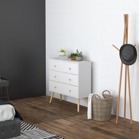 HOMCOM Komoda se 3 zásuvkami do ložnice s nohami z borovicového dřeva pro obývací pokoj, kancelář, ložnici, nosnost 70 kg, 80x30x80 cm, bílá