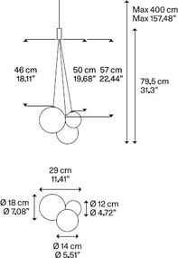 Lodes 16410 0030 Random, závěs z čirého foukaného skla, 3x1W LED 3000K, šířka 29cm