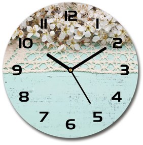 Wallmuralia Skleněné hodiny kulaté Květy višně fi 30 cm