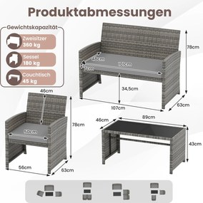 Costway 4-dílná sada zahradního nábytku sada konverzace obsahující ratanové