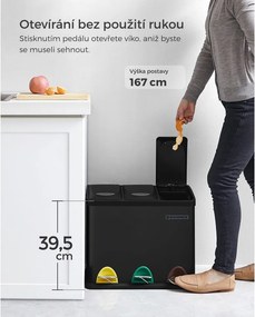 Koš na třídění odpadu SORT 24l (3x8l), černá SongmicsHome