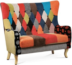 Dvojsedačka, potah látka patchwork, dřevěné nohy, masiv kaučukovník patchwork