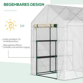 Outsunny Fóliový skleník Walk-in se 4 policemi Skleník na rajčata Skleník se studeným rámem Bílý PE 143x143x195cm pro zahradu a rostliny | Aosom.de