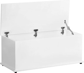 HOMCOM Dřevěný Úložný Truhlicový Otoman s Víkem pro Uložení v Ložnici a Obývacím Pokoji, Nosnost 120 kg, 100x40x40 cm, Bílý