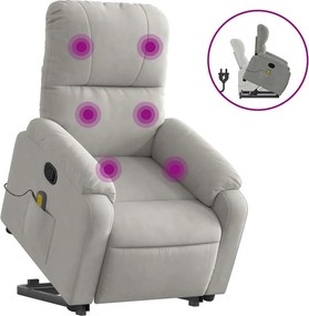 Zvedací masážní polohovací křeslo světle šedé mikrovlákno 3204937