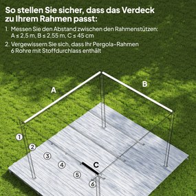 Náhradní střecha pro pergolu 3 x 3 m, zatahovací, s otvory pro odvod dešťové vody, odolná proti povětrnostním vlivům, polyester, 250 x 255 cm Káva