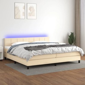 Box spring postel s matrací a LED krémová 200x200 cm textil 3133186