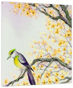 Obraz - Akvarelový ptáček na stromě (30x30 cm)