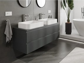Mexen Rivel, koupelnová skříňka pod umyvadlo 140 cm s horní deskou, 2 zásuvky, drážkovaná, grafit matná - 91A20-14047-2-BFFC66
