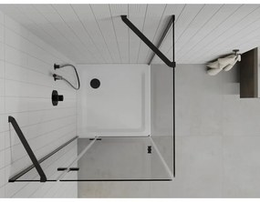 Mexen Roma sprchový kout s otočnými dveřmi 100 x 100 cm, Průhledné, Černá + sprchová vanička Flat, Bílá - 854-100-100-70-00-4010