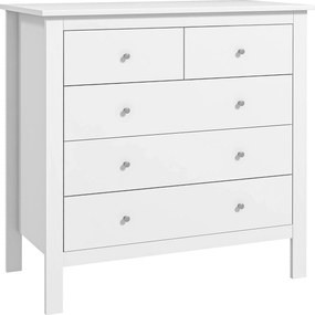 HOMCOM Komoda s 5 zásuvkami - Moderní úložná skříňka pro obývací pokoj, ložnici a chodbu, bílá, 79 x 39,5 x 80,5 cm