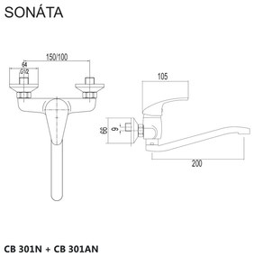 Mereo Mereo, Dřezová nástěnná baterie, Sonáta, s ramínkem plochým vyhnutým 210 mm, chrom, CB301AN