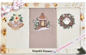 Praktik Vánoční dárková sada utěrek Zvonečky, lucerna a věneček - 3 ks