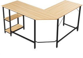 Costway Psací stůl ve tvaru L domácí se 2 policemi – 138 × 60 × 75 cm, přírodní