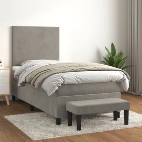 Box spring postel s matrací světle šedá 90x200 cm samet,  3137701